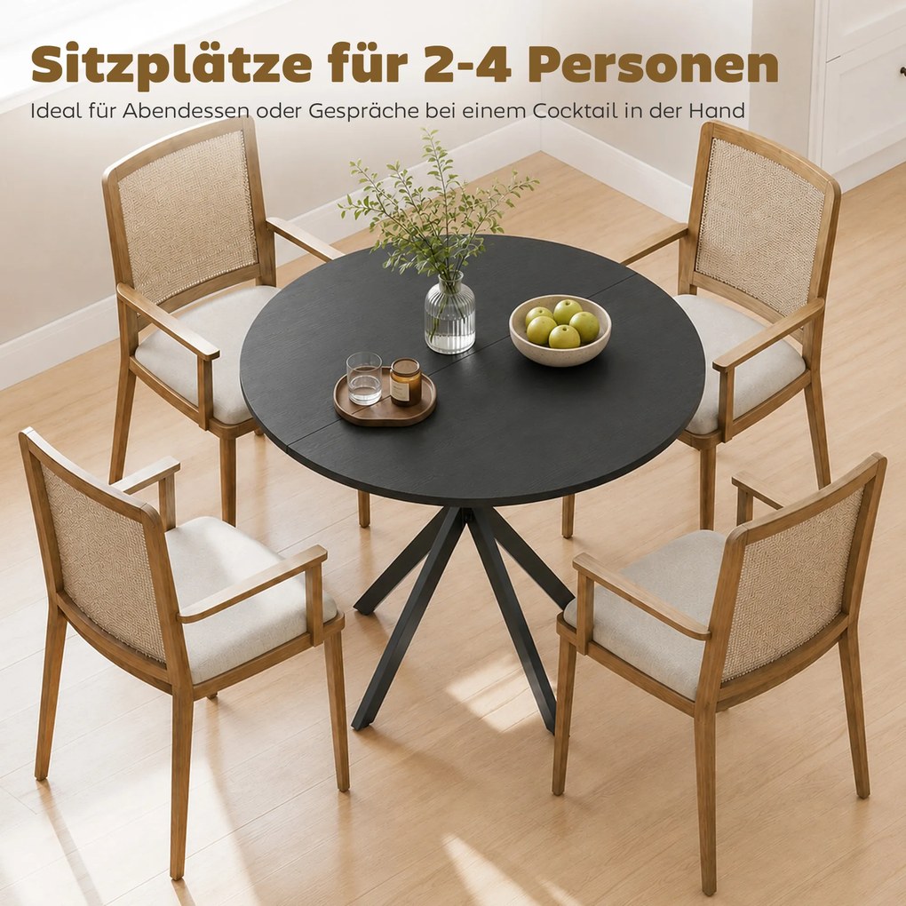 HOMCOM kulatý jídelní stůl 80 cm, industriální s křížovými ocelovými nohami, pro 2 osoby, černý