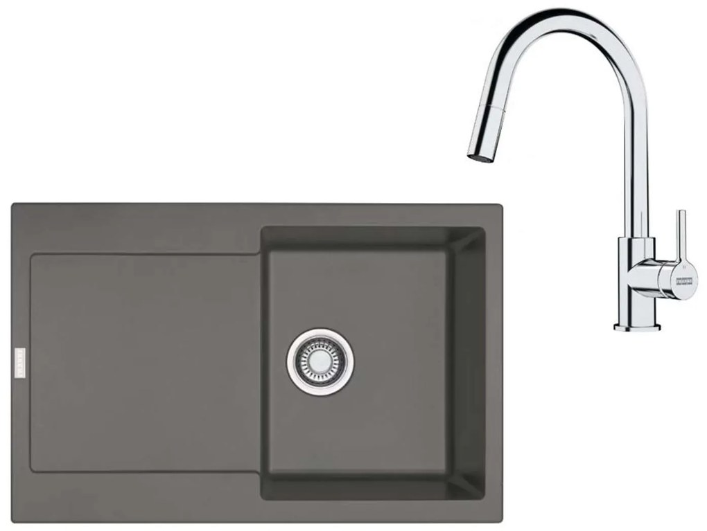 Franke - Kuchyňský set G258ŠK, fragranitový dřez MRG 611 a baterie FS 3229.031, šedý kámen/chrom 114.0700.719