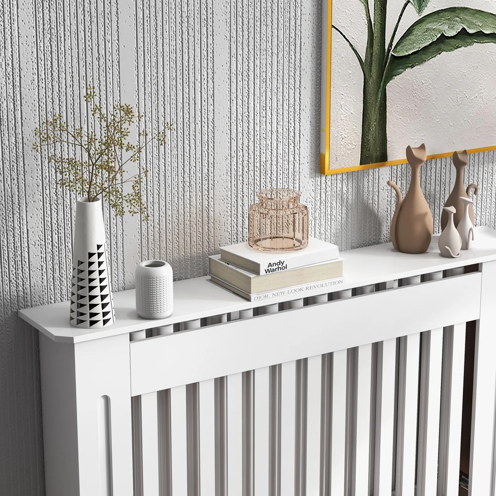 HOMCOM Kryt Radiátoru Moderní Kryt Radiátoru z MDF pro Obývací Pokoj a Ložnici 112x19x81cm Bílý