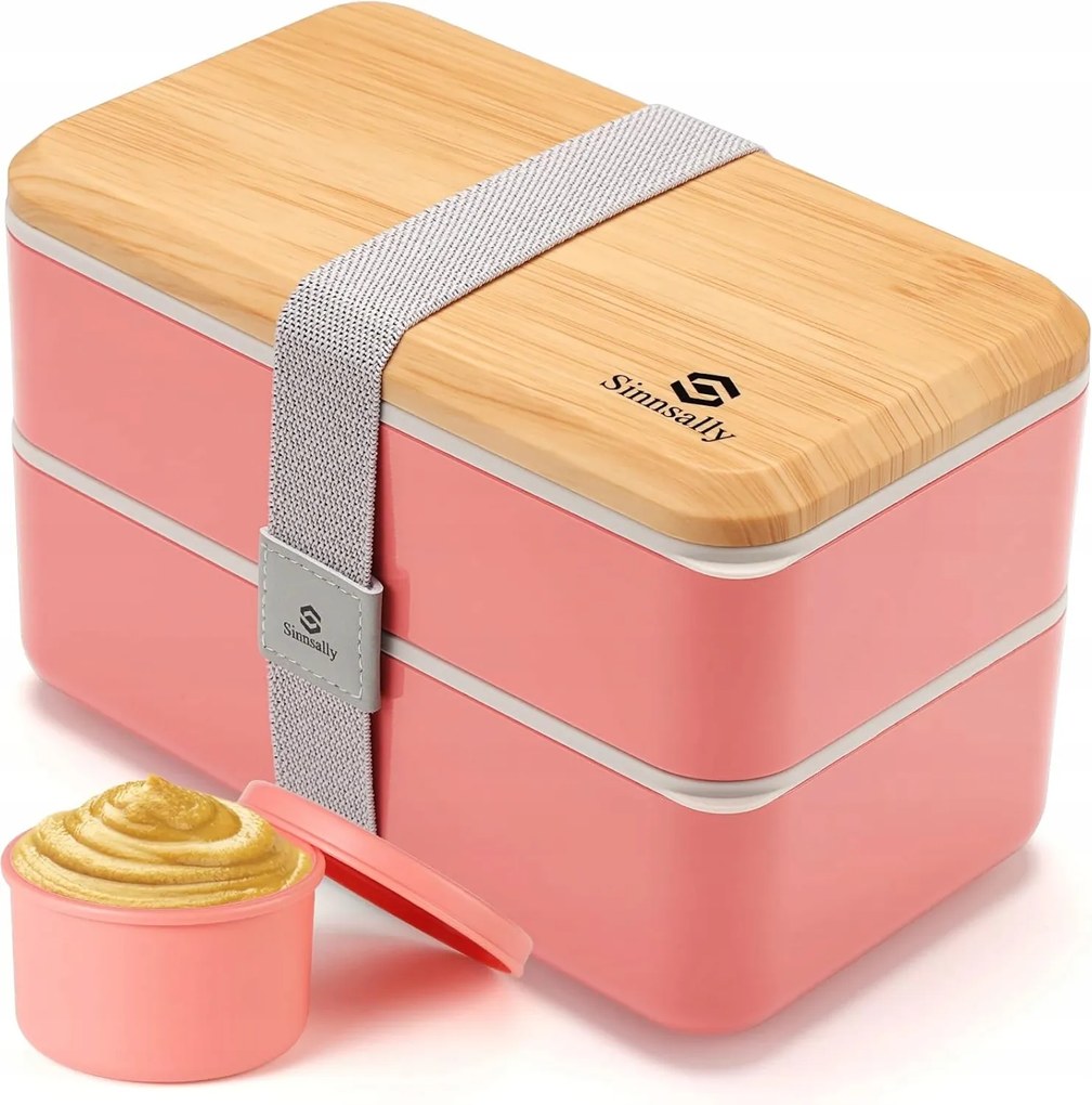 Sinnsally Lunch Bento Box 1400 ml – Vzduchotěsná Krabička na oběd, růžová