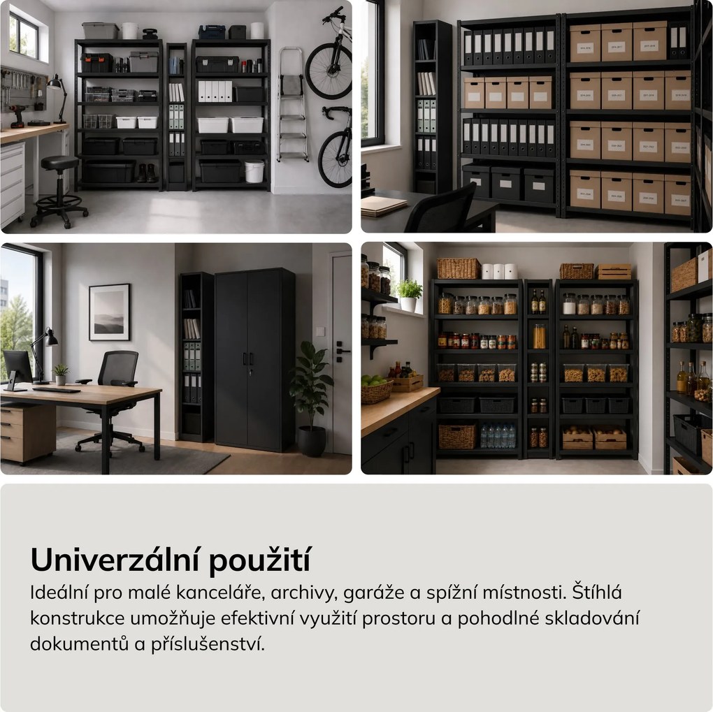 Úzký kovový archivační regál na dokumenty antracitový, 250x1850x600 mm: TIM