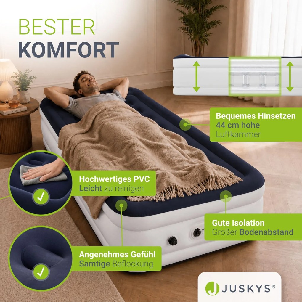 Juskys Nafukovací postel Sapri s elektrickou pumpou Barva: modrá / bílá, Velikost: L