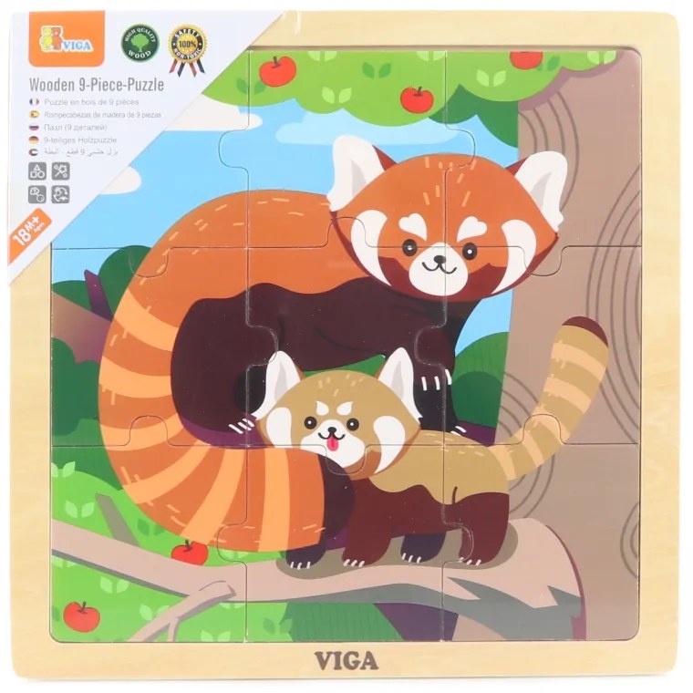 Dřevěné puzzle 9 dílků - panda červená