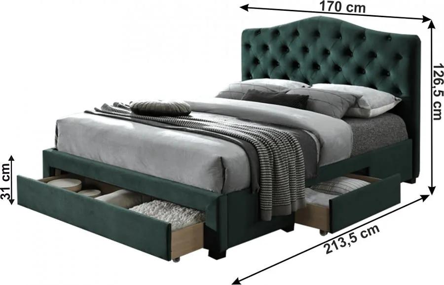 Tempo Kondela Čalouněná postel KESADA 160x200, s úložným prostorem, smaragdová Velvet