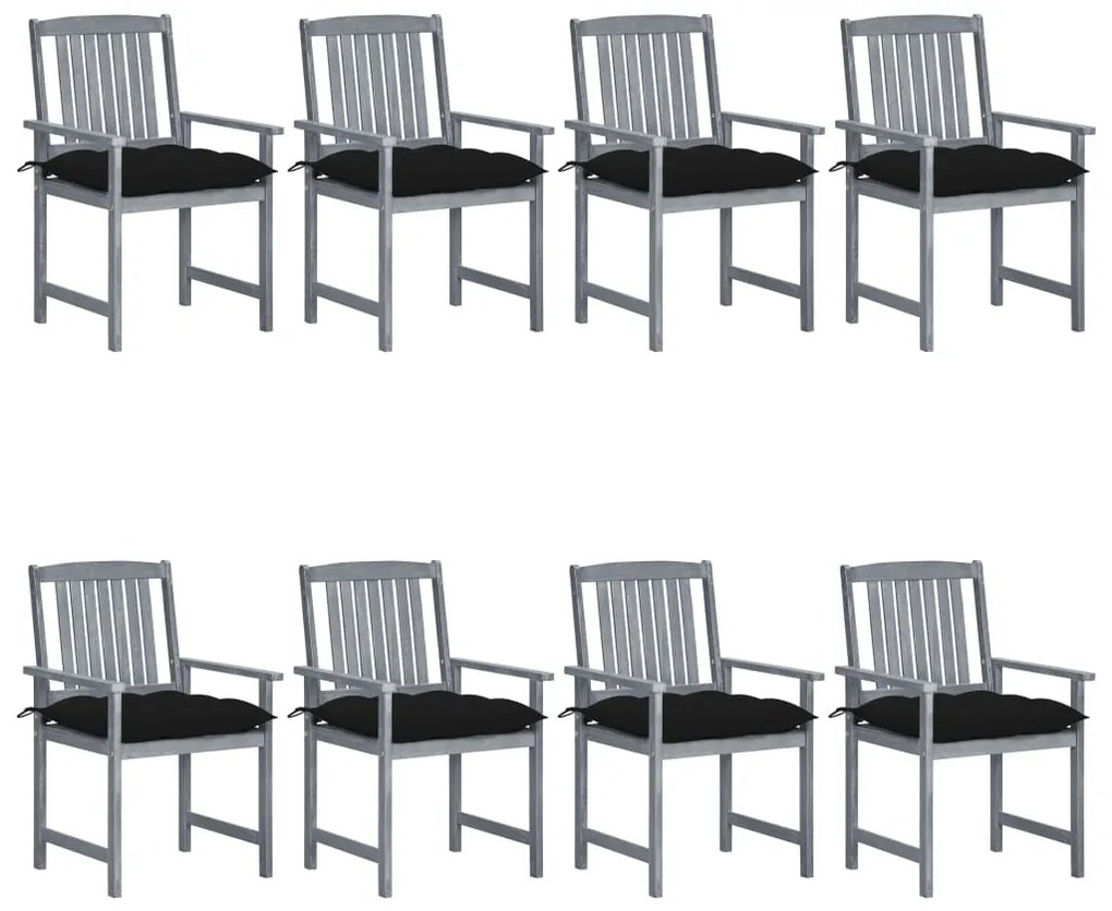3078256 vidaXL Zahradní židle s poduškami 8 ks masivní akáciové dřevo šedé