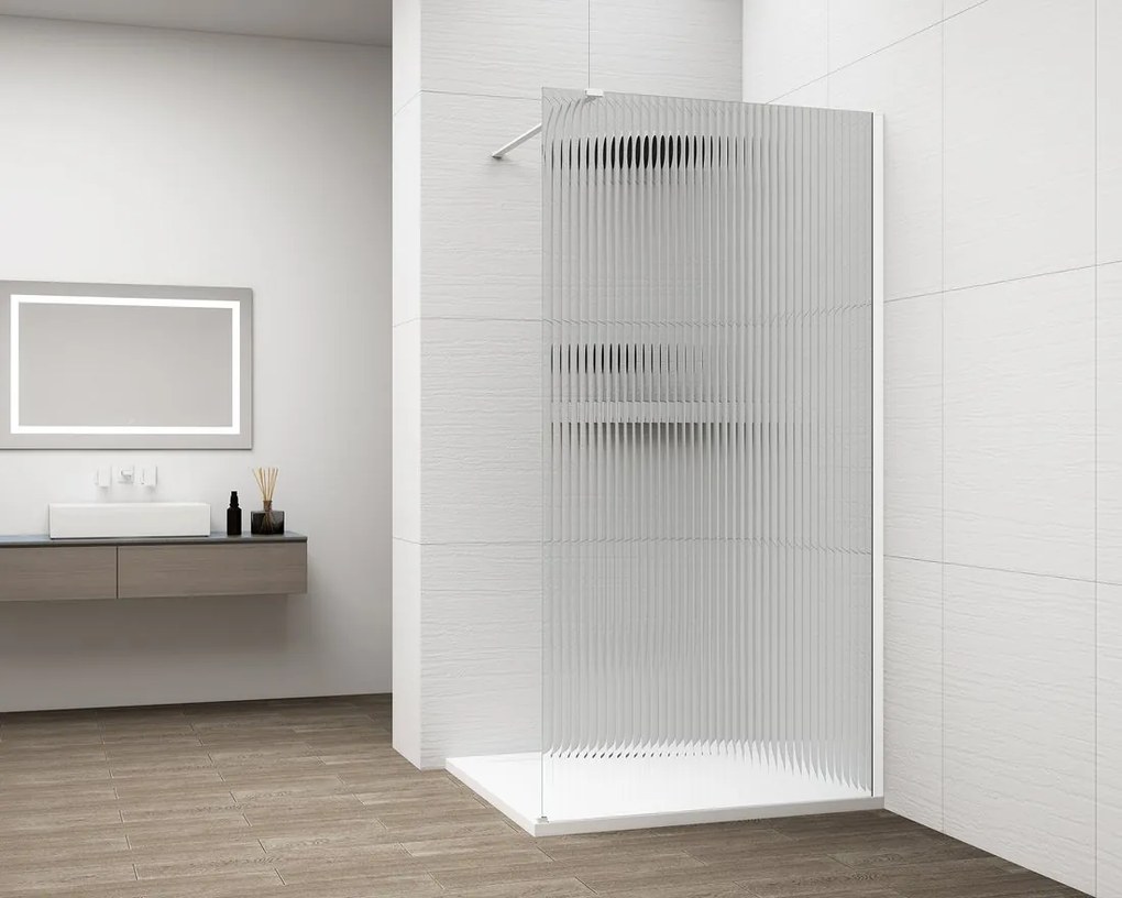 Polysan Esca White Matt jednodílná sprchová zástěna 80 x 210 cm k instalaci ke stěně bílá sklo Flute vlnky ES1380-03