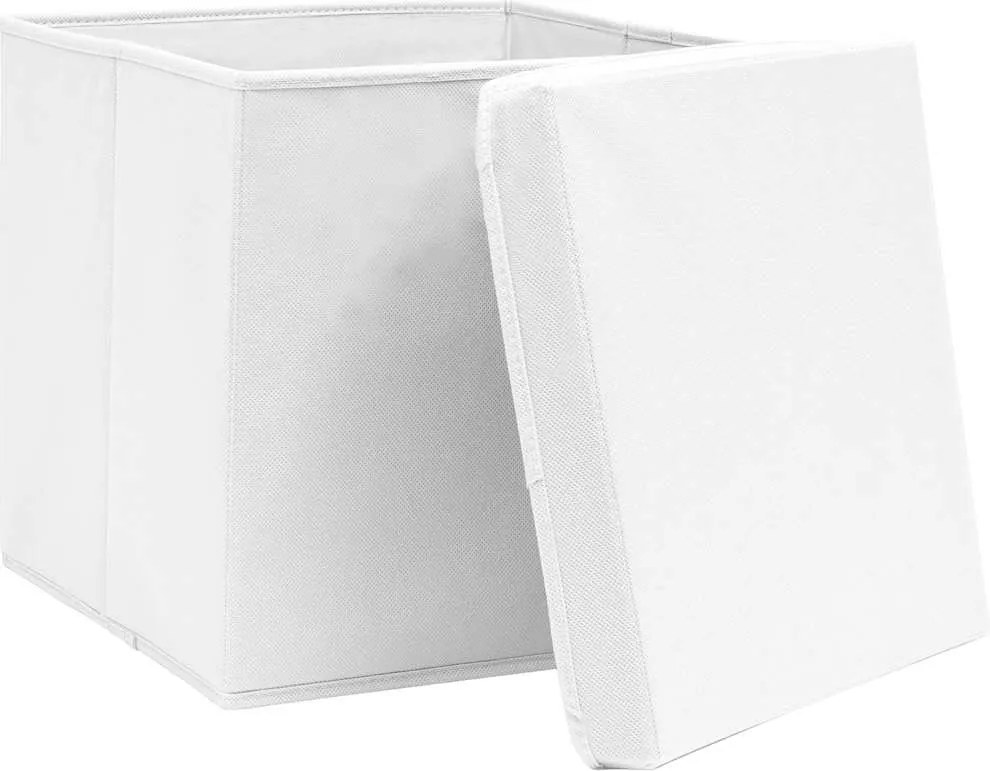 Úložné boxy s víky 10 ks 28 x 28 x 28 cm bílé 325210