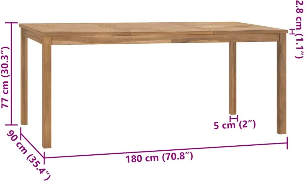 Zahradní jídelní stůl 180 x 90 x 77 cm masivní teakové dřevo 315621