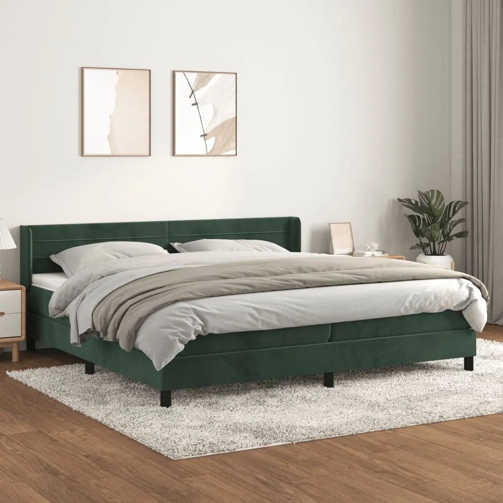 Box spring postel s matrací tmavě zelená 200x200 cm samet 3131042