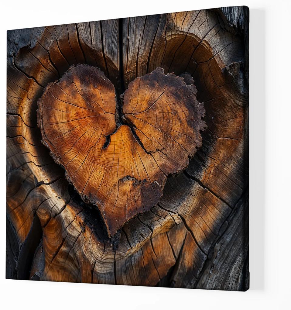 Obraz na plátně - Srdce kontrast, dřevo styl FeelHappy.cz Velikost obrazu: 100 x 100 cm