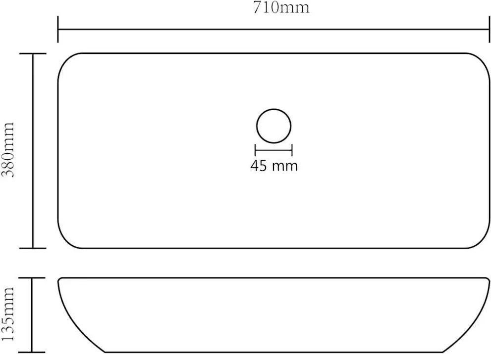 Luxusní umyvadlo obdélníkové matné černé 71 x 38 cm keramické 146964