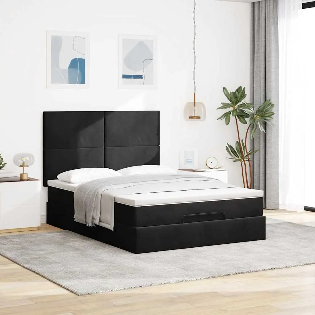 Osmanský rám postele s matracemi černá 140x190cm samet 3313399