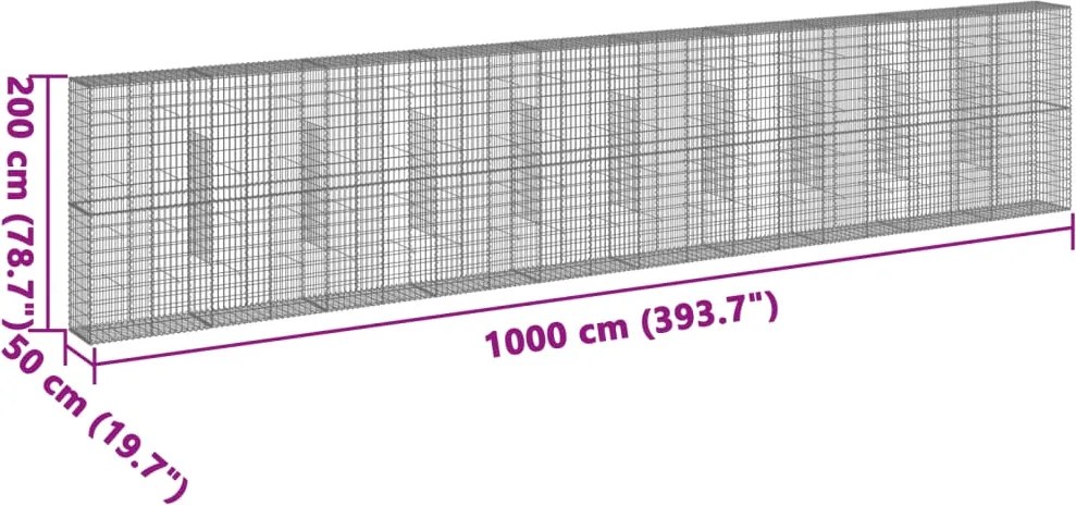Gabionový koš s víkem 1 000 x 50 x 200 cm pozinkované železo 3295175
