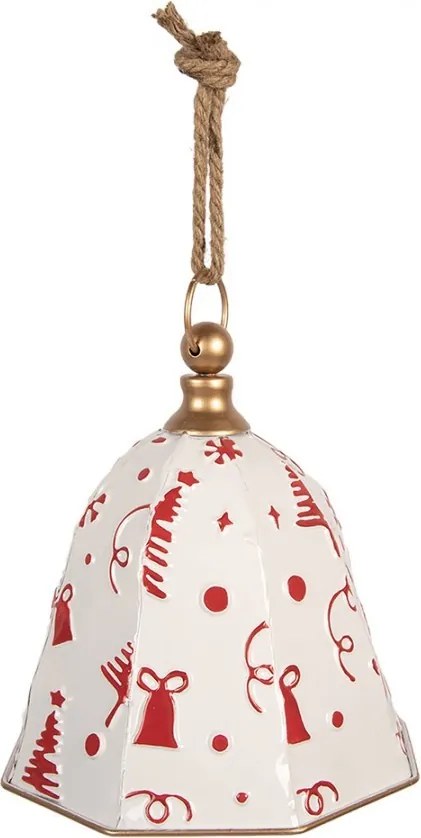 Vánoční dekorace bílý kovový zvon na provaze - Ø 24*25 cm