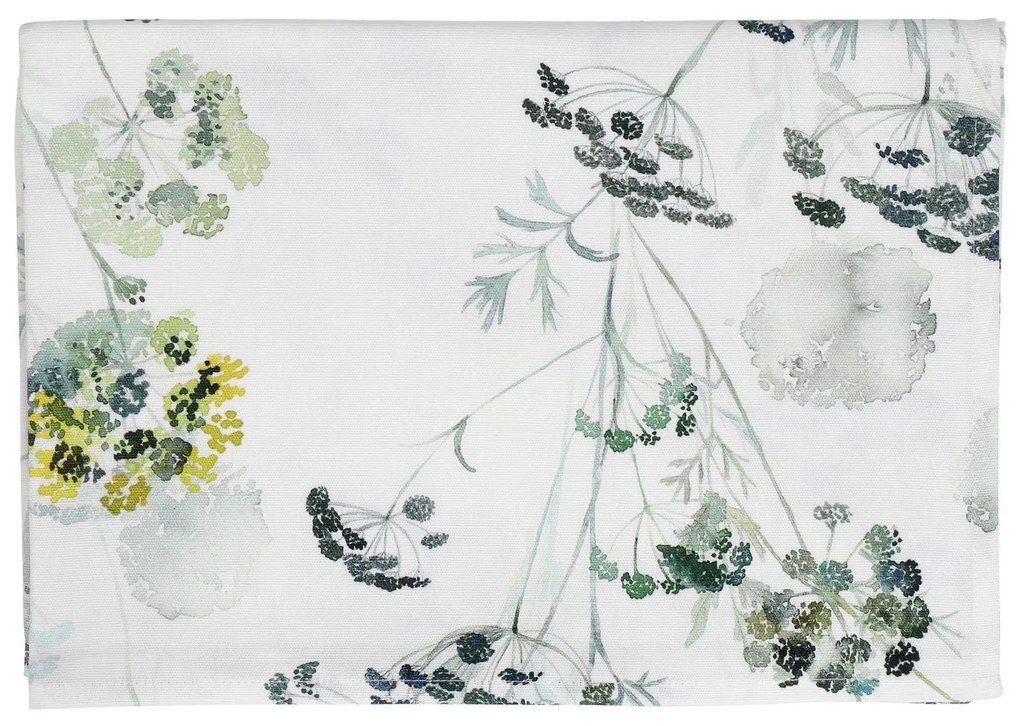 CÔTÉ TABLE Bavlněný ubrus Herbier 160x160cm, bílá barva, textil