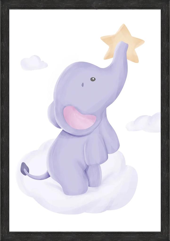 Plakát zvířátka sloník a hvězda - Obraz, Plakát Velikost: B2 - 50x70 cm, Volba rámu: s bílým rámem