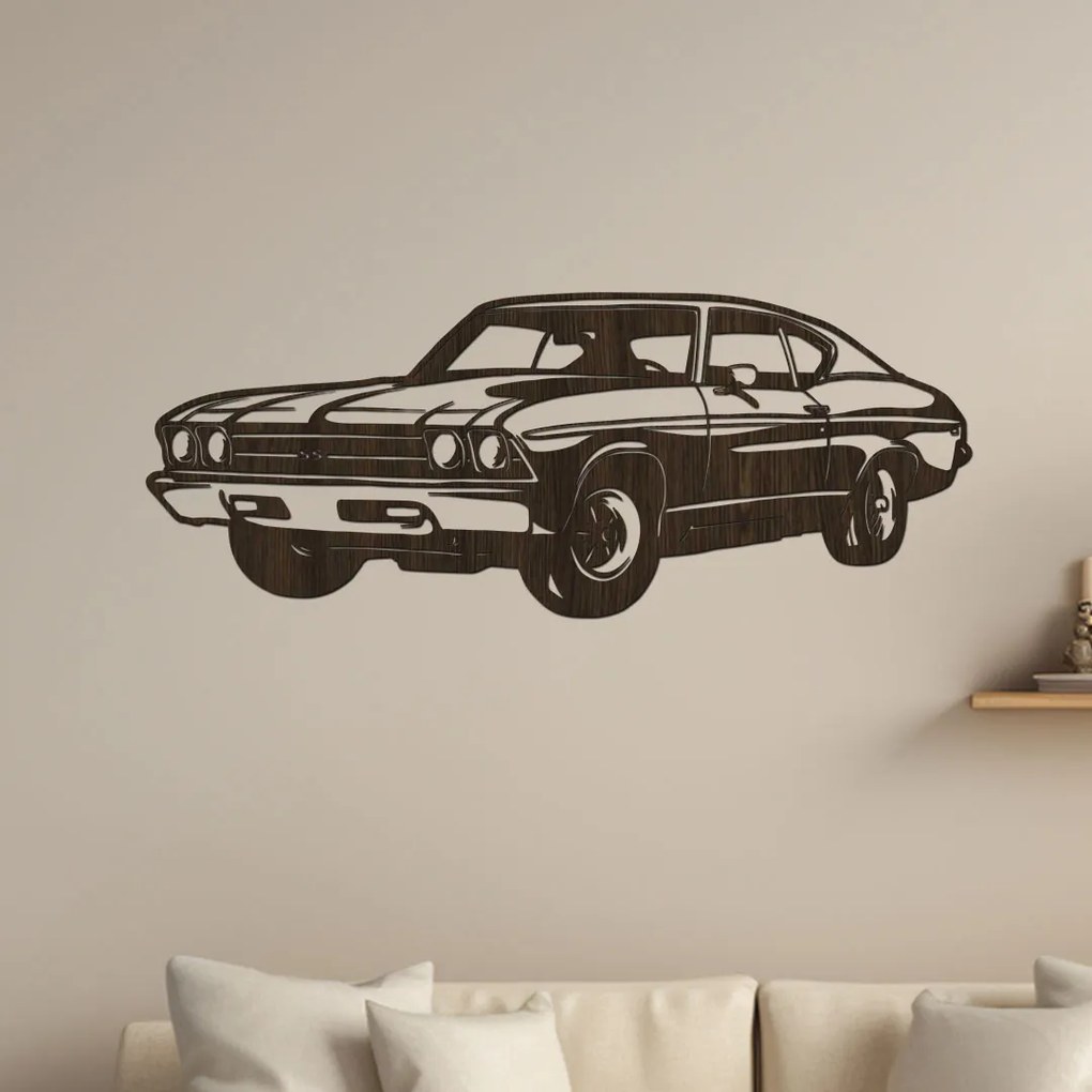 dřevo života Dřevěný obraz Chevrolet Chevelle SS F235 Zvolte rozměr (cm): 95x37, Zvolte barvu dekoru: Černá