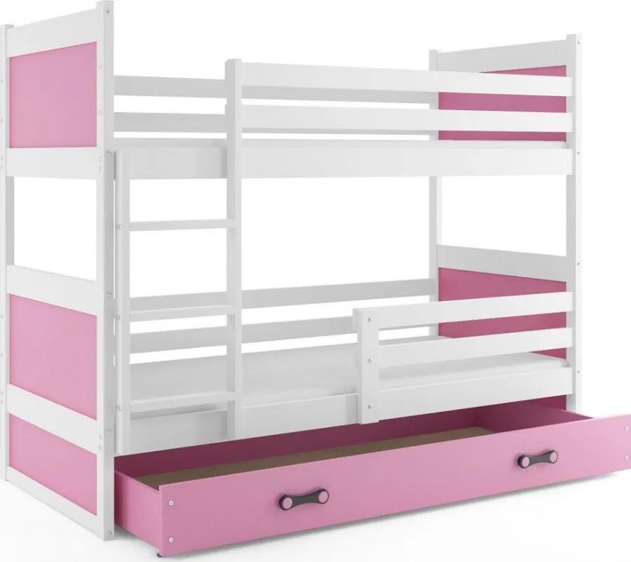 Falco Patrová postel Riky s úložným prostorem, bílá/růžová