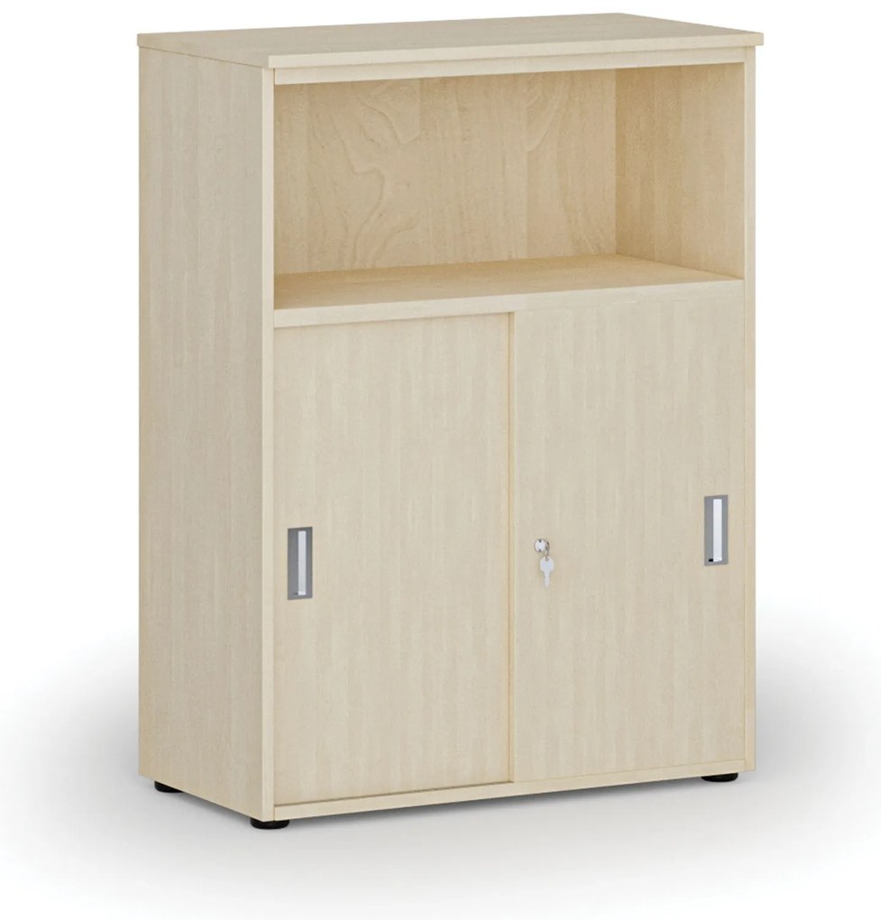 Kombinovaná kancelářská skříň se zásuvnými dveřmi PRIMO WOOD, 800 x 420 x 1087 mm, bříza