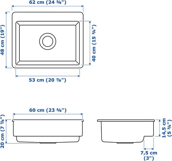 HAVSEN Dřez s viditelnou přední stranou, bílá, 62x48 cm