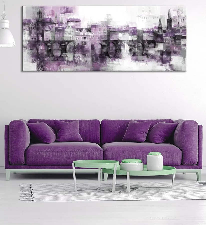 Obraz Staré Město pražské Purple Velikost (šířka x výška): 100x40 cm