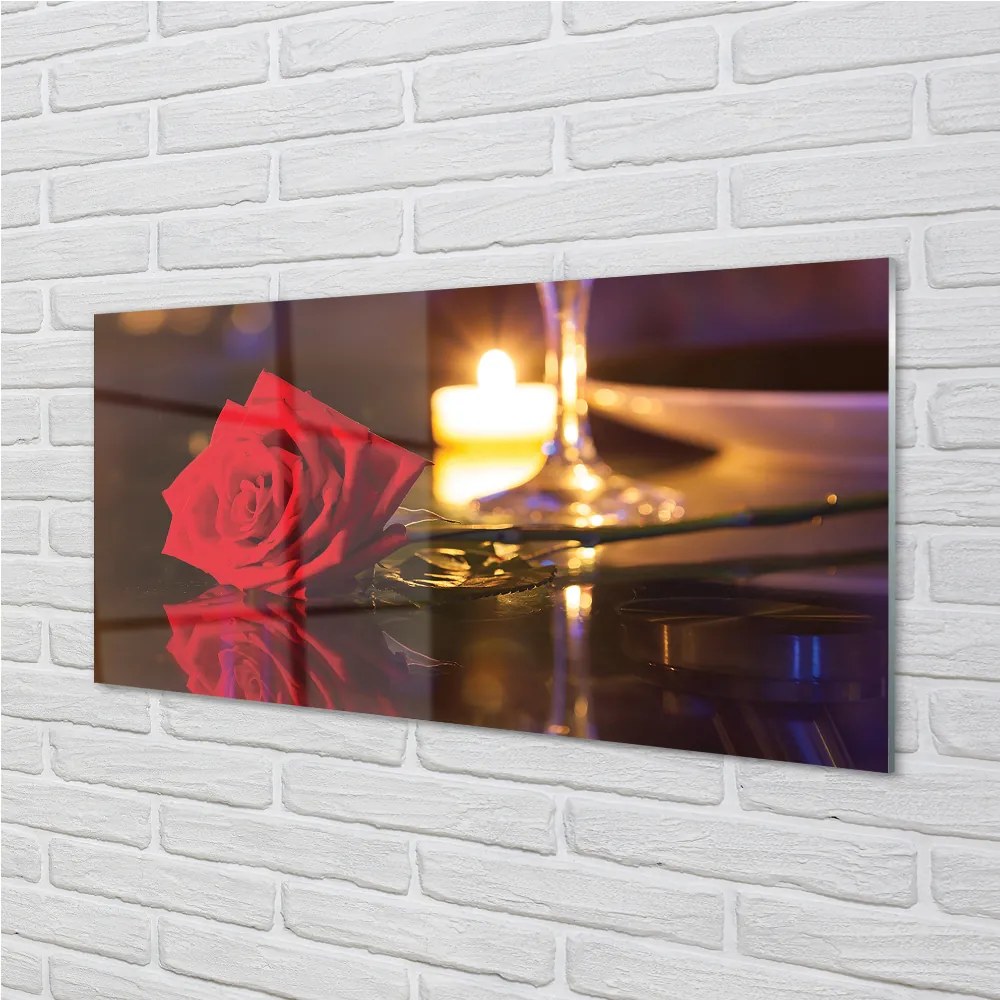 akrylový obraz Rose svíčka sklo 100x50 cm