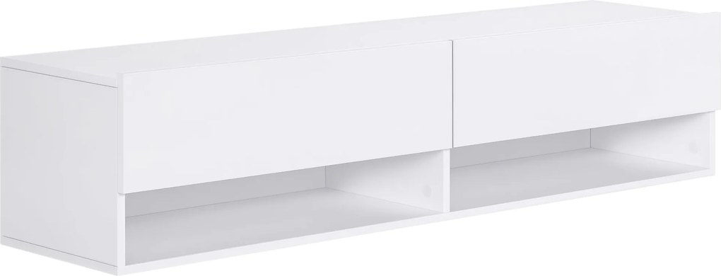 HOMCOM Nástěnný stojan na TV s TV skříňkou pro obývací pokoj se 2 přihrádkami a 2 skříňkami s výklopnými dvířky pro TV do 60 palců 140x32x31 cm Bílá |