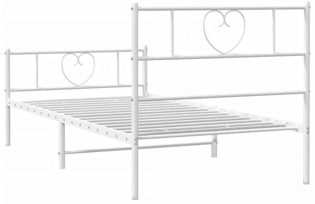 Kovový rám postele s hlavovým a nožním čelem bílý 90 x 190 cm