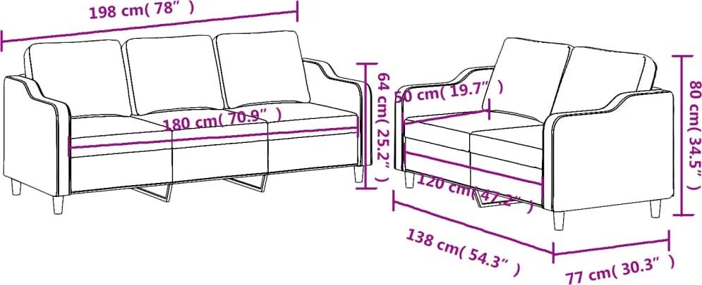 vidaXL 2dílná sedací souprava s poduškami textil [3201835] Barva: světle šedá