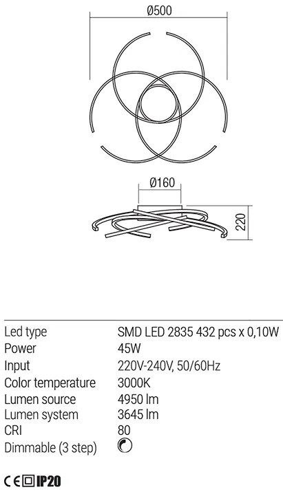 Redo Stropní LED svítidlo Alien, ø50cm Barva: Bílá, Chromatičnost: 3000K