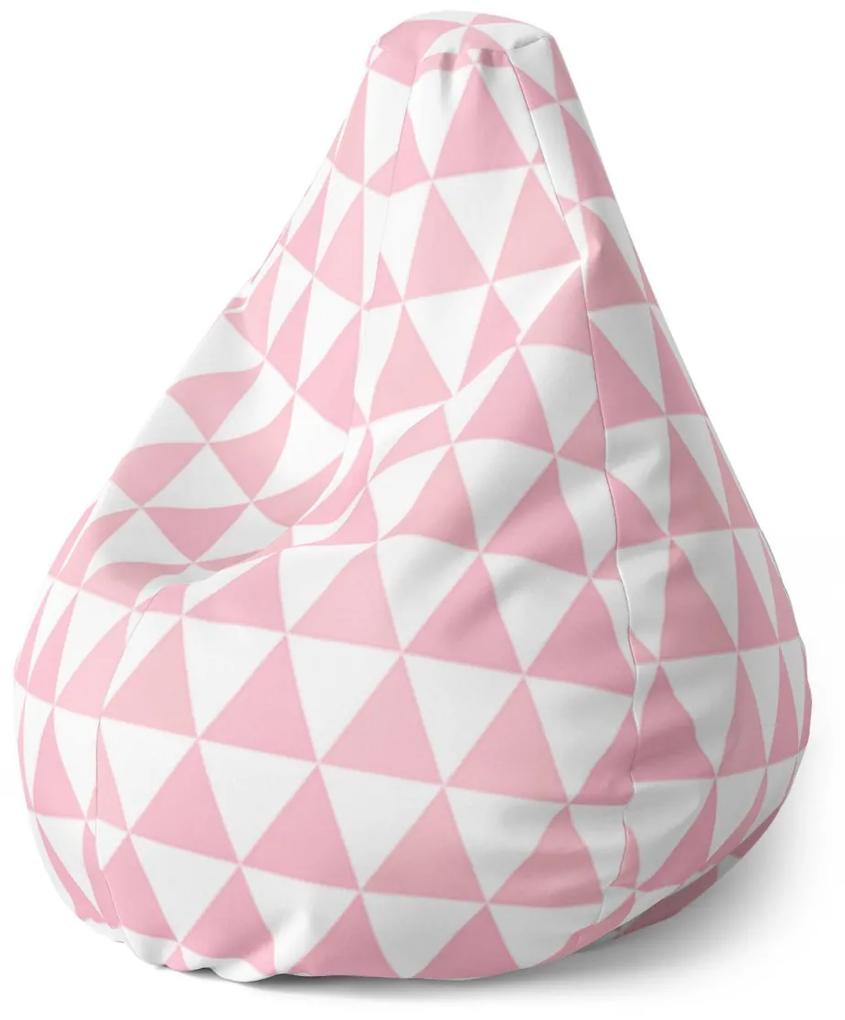 Sablio Sedací vak Pear Růžové a bílé trojúhelníky - 140 x 100 x 25 cm