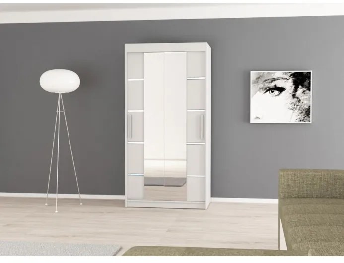 Moderní šatní skříň se zrcadly a posuvnými dveřmi Vivien 120 v barvě bíla