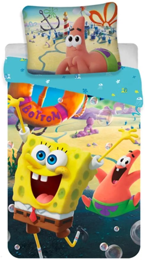 Bavlněné povlečení 140x200, 70x90 cm - Sponge Bob Movie