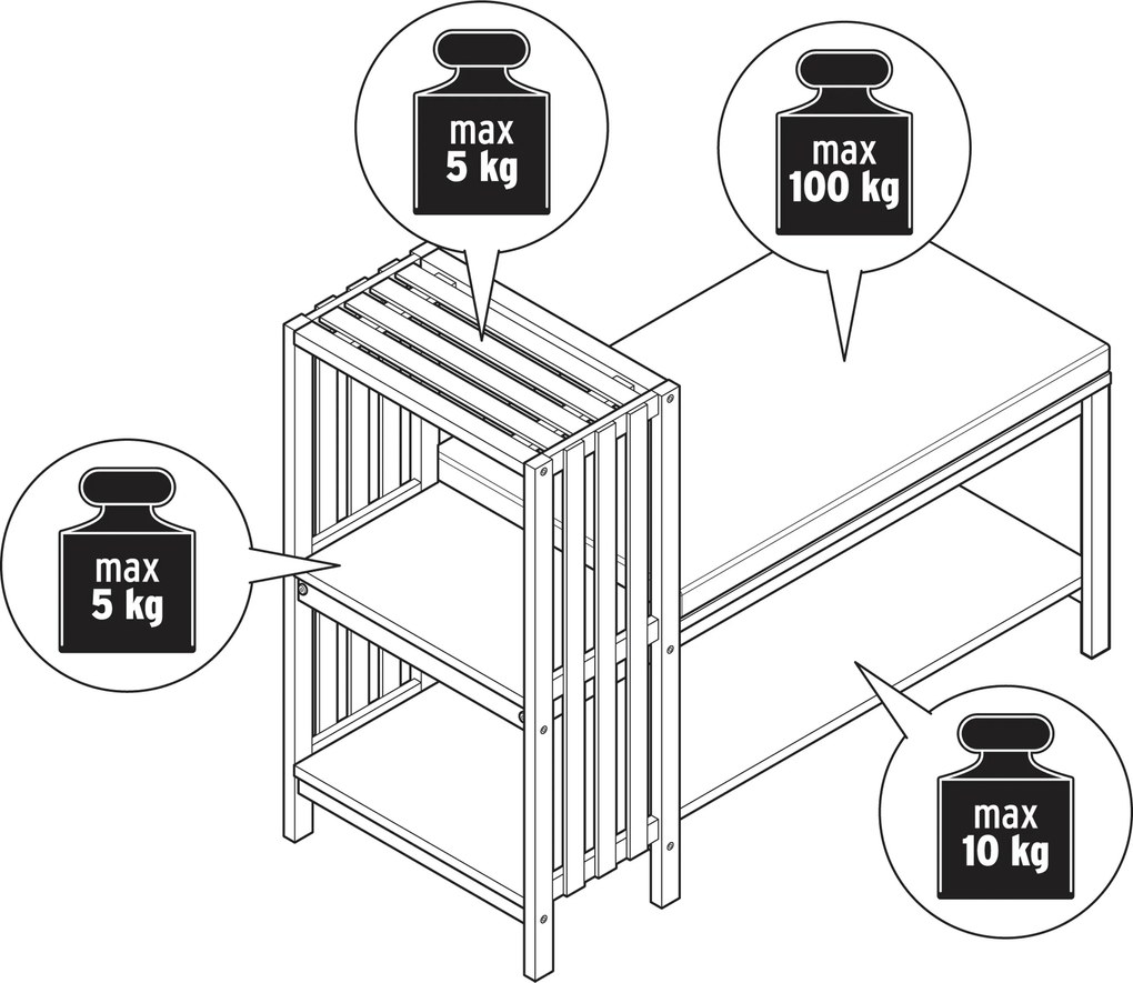 Tchibo - Lavice s botníkem a policí v lamelovém vzhledu - barva: hnědá
