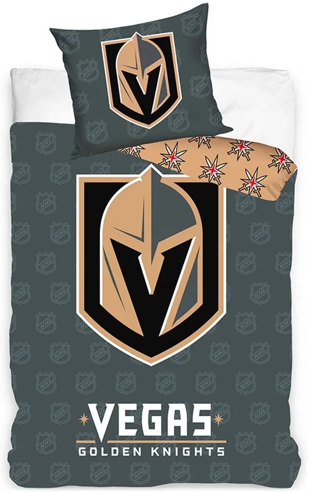 Hokejové ložní povlečení NHL Vegas Golden Knights - motiv Shields - 100% bavlna renforcé - 70 x 90 cm + 140 x 200 cm