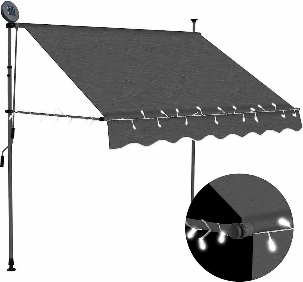 Ručně zatahovací markýza s LED světlem 150 cm antracitová 145863