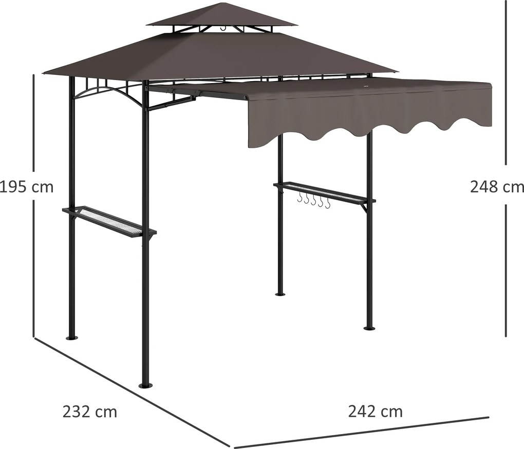 Altán na grilování 242x232x248 cm vodoodpudivý nehořlavý zahradní altán s dvouvrstvou střechou káva