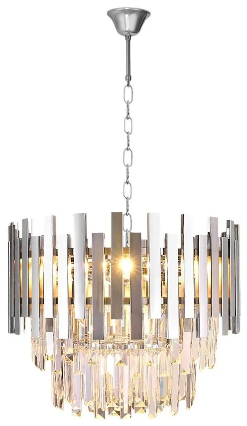 Lustr Aspen, 1x křišťálové/chromové kovové stínítko, (fi 45cm), ch