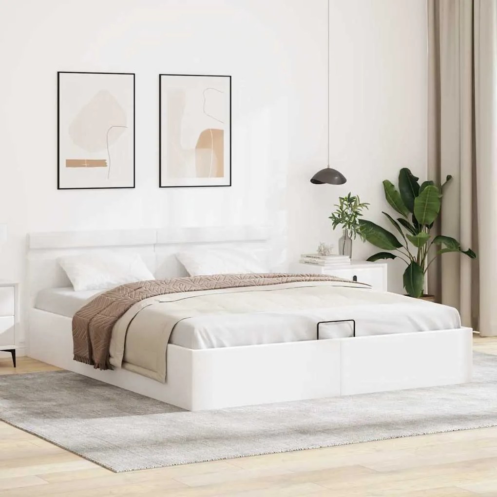 Rám postele LED s úložným prostorem bílý umělá kůže 180x200 cm 285551
