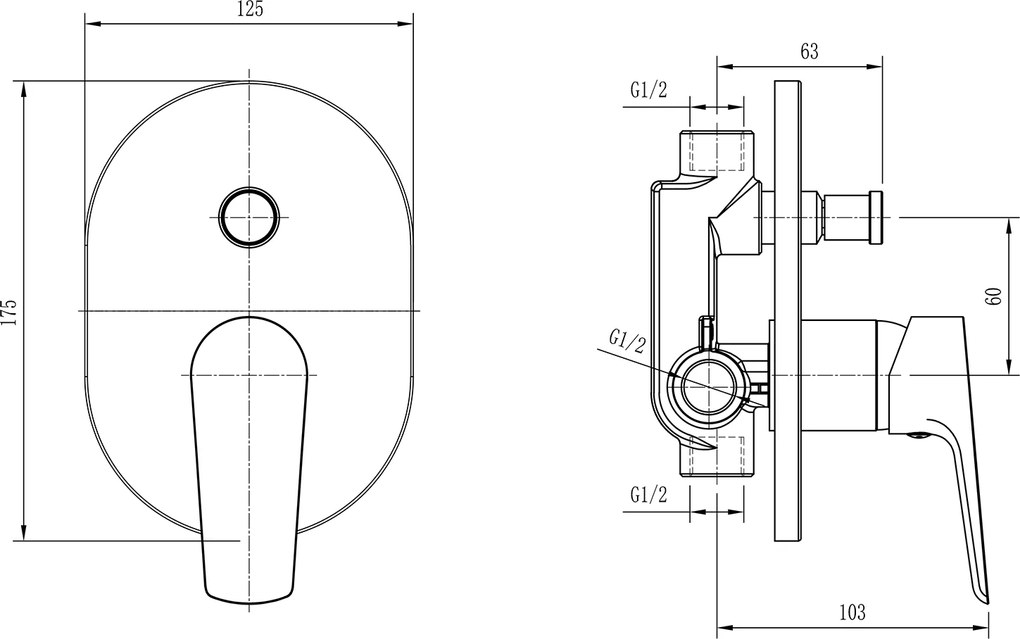 Aqualine Aqualine, LOTTA podomítková sprchová baterie, 2 výstupy, černá, LT742B