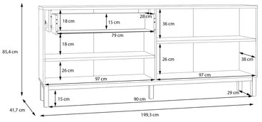 Šedá komoda se zásuvkou PENKRIDGE 199.3 cm