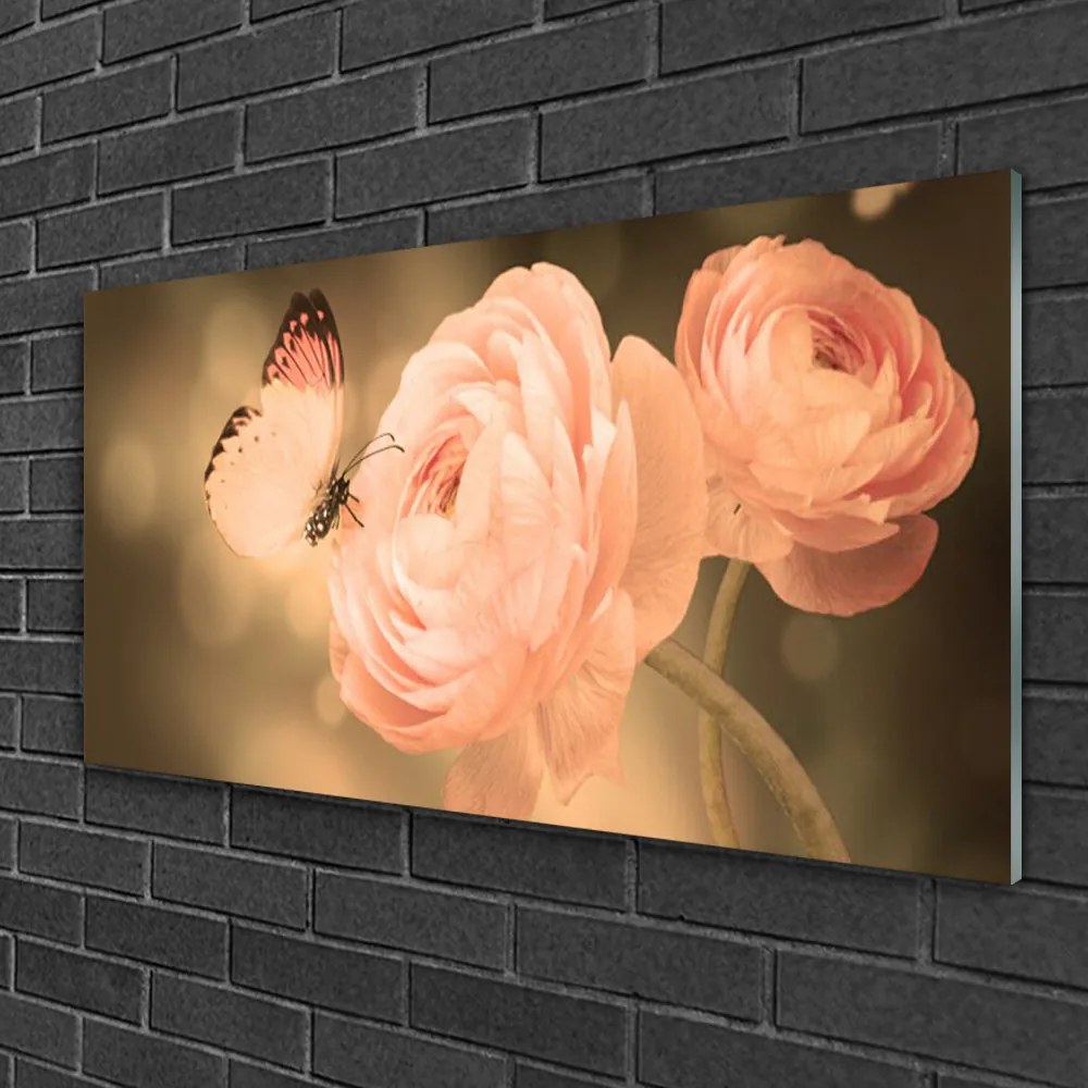 Obraz na skle Motýl Růže Příroda 120x60 cm