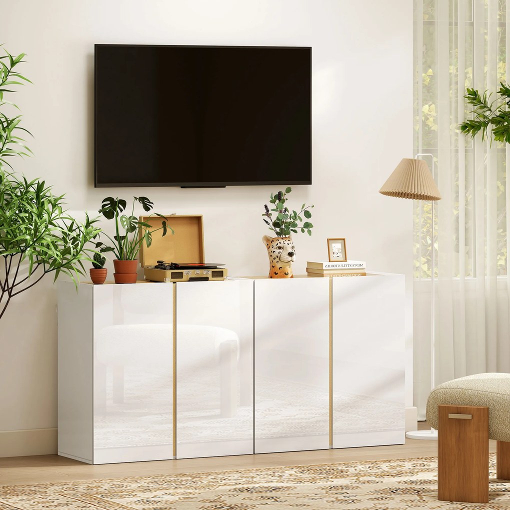 HOMCOM vysoký lesklý bufet, úložná skříňka se 2 měkce zavírajícími se dvířky a nastavitelnou policí, 80x40x80 cm, bílá