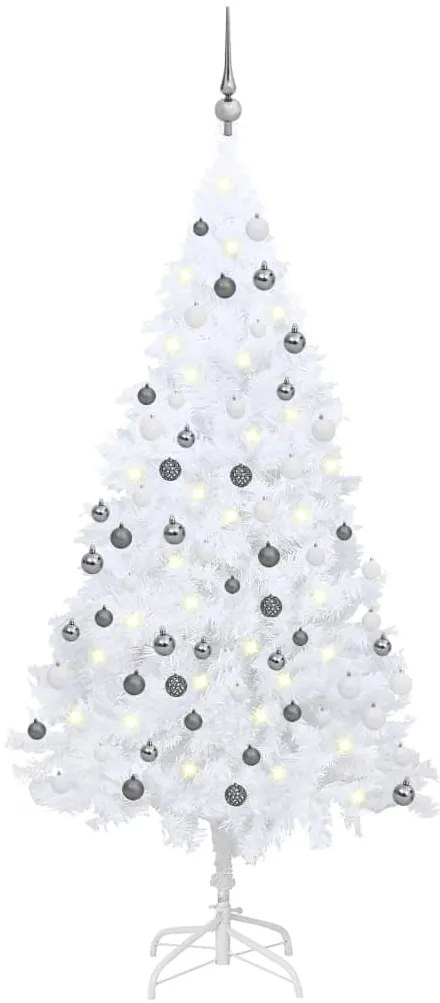 vidaXL Umělý vánoční stromek s LED a sadou koulí bílý 120 cm PVC
