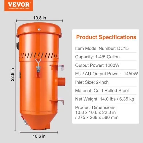Dust Collection System: 1450 W Dust Collector Media Reclaimer s kapacitou 6,8 l