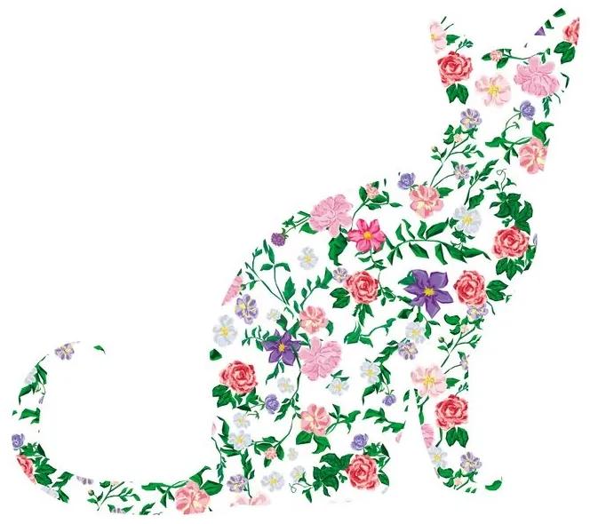 Samolepící tapeta kočka z květin - 150x100 cm