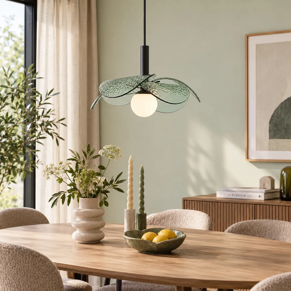 Designové závěsné svítidlo černé se zeleným sklem - Kemner