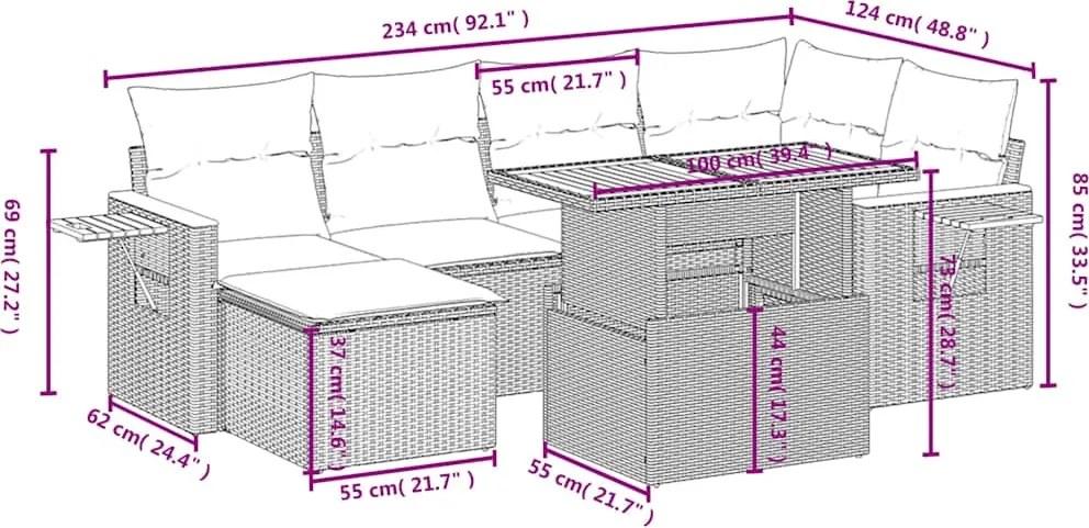 7dílná zahradní sedací souprava s poduškami černá polyratan 3273617