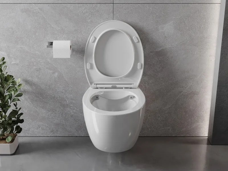 Mexen Egg WC mísa Rimless s pomalu sklápějícím sedátkem slim, duroplast, bílý lesk - 30245000