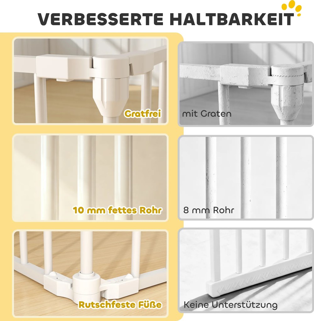 PawHut Ohradník pro domácí mazlíčky, 8dílná zábrana s dvířky, skládací, pro malé a středně velké psy, plast, uhlíková ocel, bílý